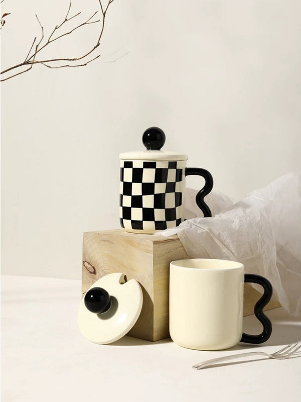 Wavy Handle Ceramic Mug and Lid Set - Rumi Living