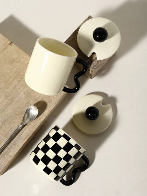 Wavy Handle Ceramic Mug and Lid Set - Rumi Living