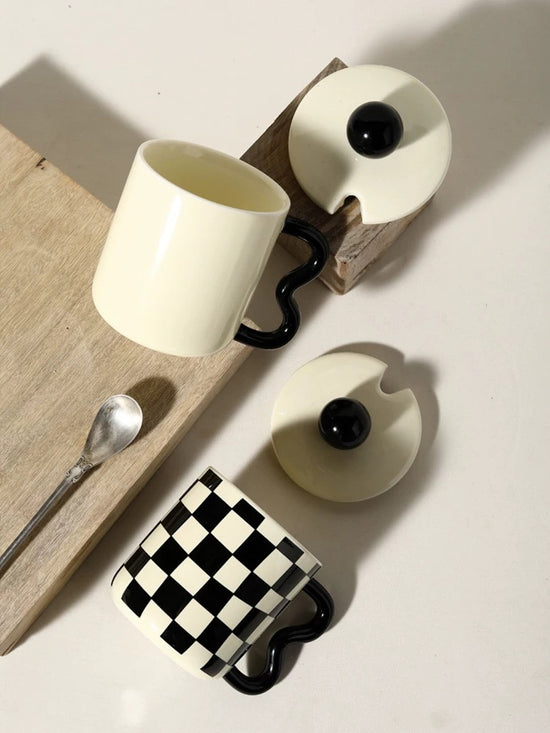Wavy Handle Ceramic Mug and Lid Set - Rumi Living