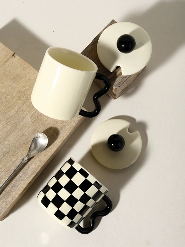 Wavy Handle Ceramic Mug and Lid Set - Rumi Living