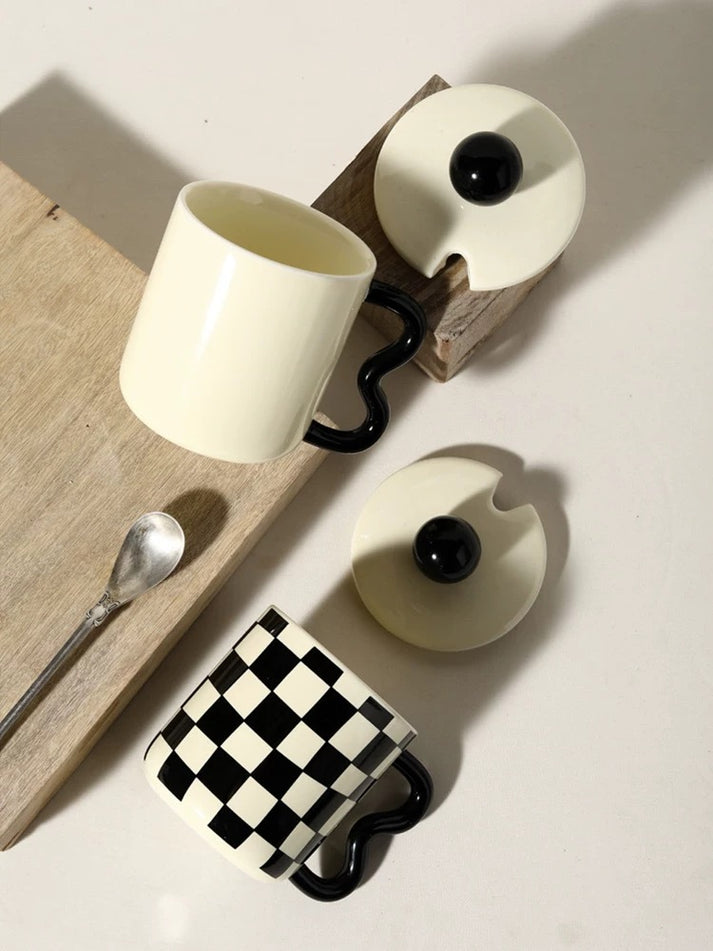 Wavy Handle Ceramic Mug and Lid Set - Rumi Living