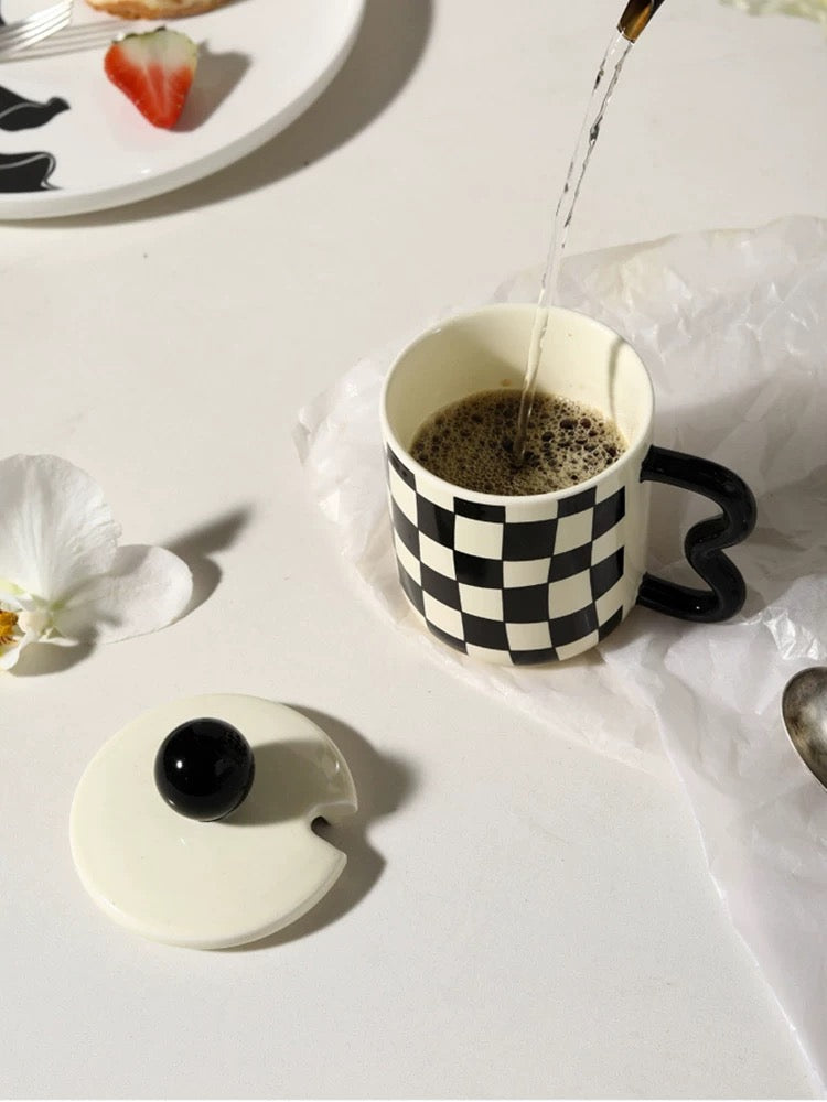 Wavy Handle Ceramic Mug and Lid Set - Rumi Living