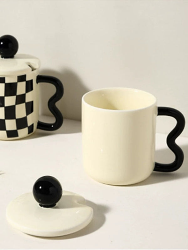 Wavy Handle Ceramic Mug and Lid Set - Rumi Living